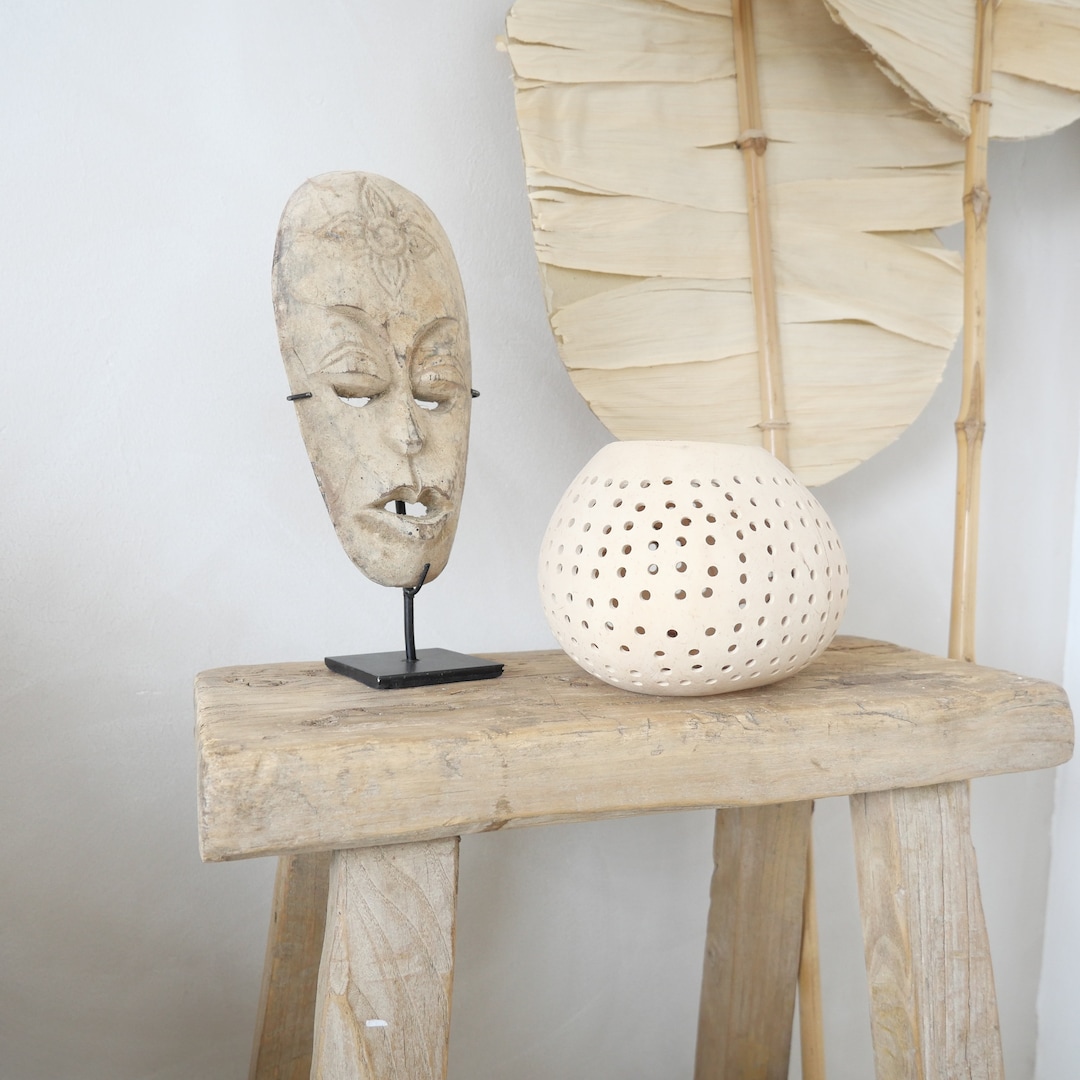 Lightweight Wood Mask on Stand, Cabinet Decoration, Handmade in Bali ...