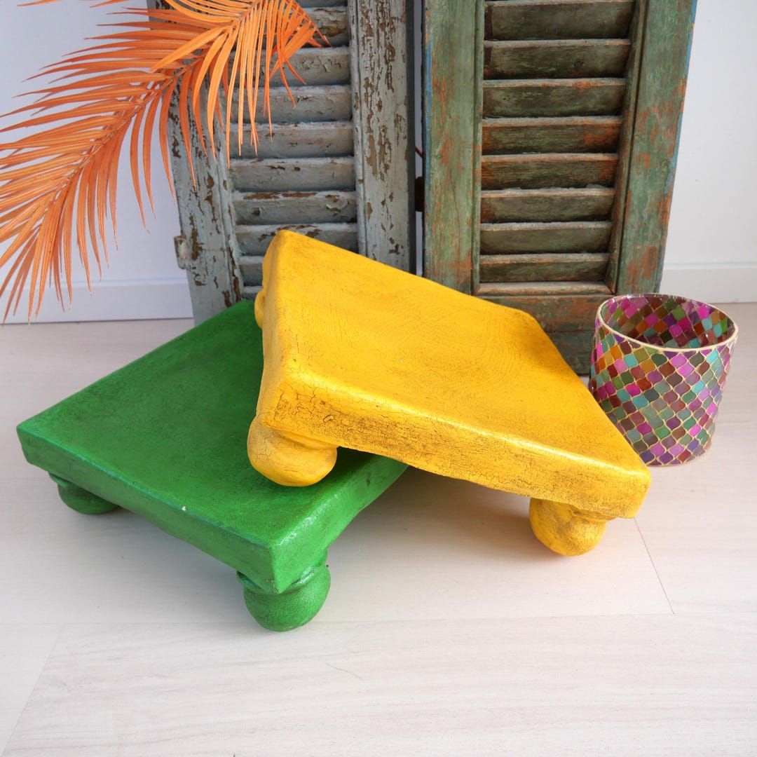 Yellow or Green Boho Indian Made Pedestal Riser, Yellow or Green Altar ...