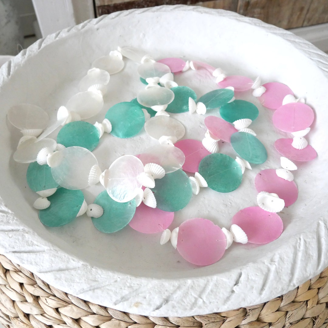 Pendant of Capiz Shells in Round Shape, White, Green, Pink, Garland ...