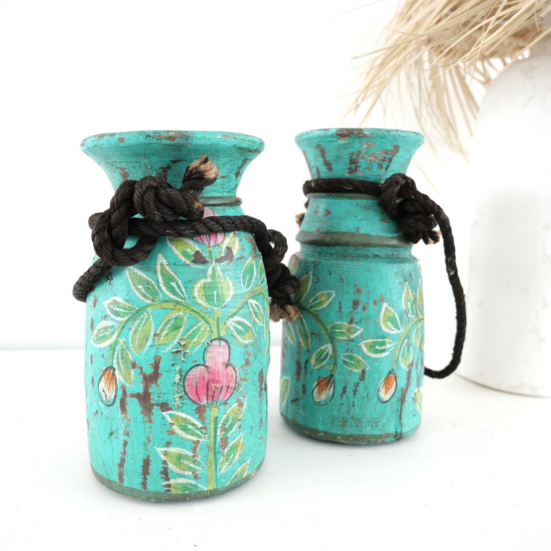 Wooden Indian Vintage Jug, Painted, Folk Art, Uique Item, Handmade ...