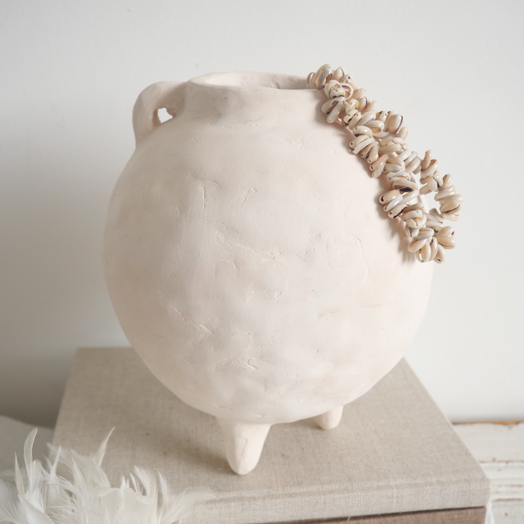 Paper Clay/mache Vase, Jug, Pot, Handmade, Tripod, Centerpiece, Boho ...