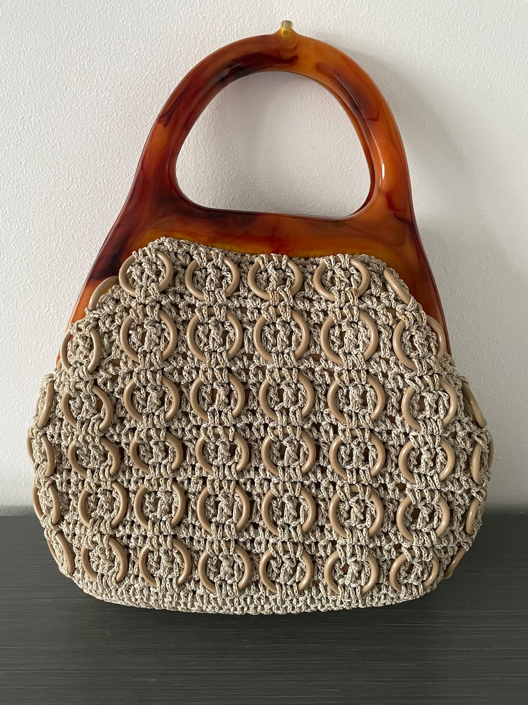1960s Mink/beige Italian Crochet With Amber Handle - Etsy