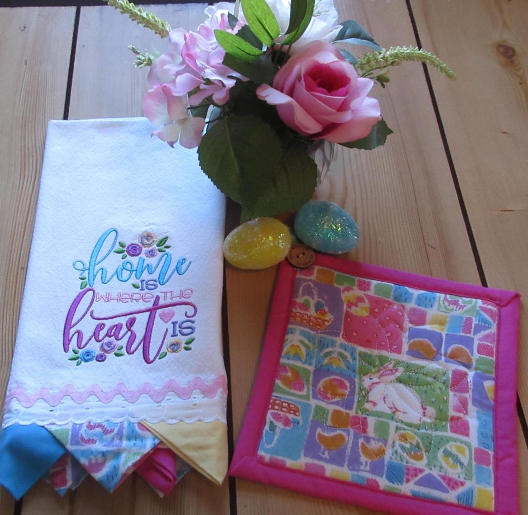 Embroidered Easter Tea Towel-spring Embroidered Towel-handmade-easter ...