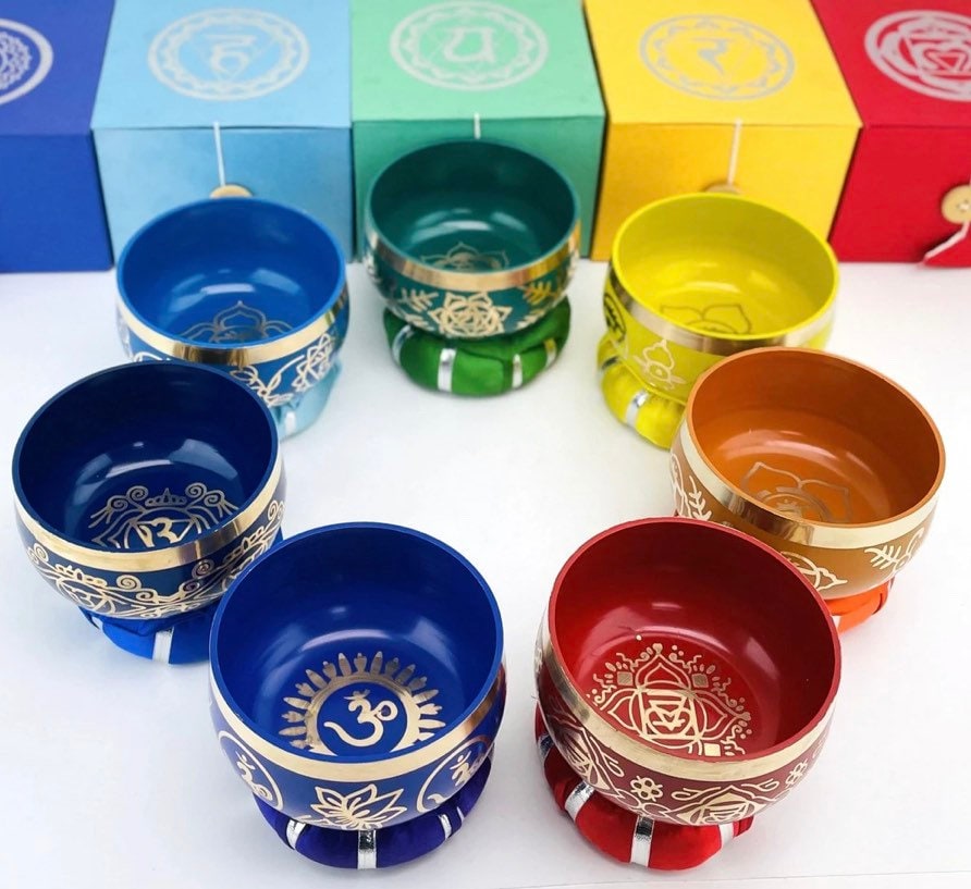 7 Chakras Singing Bowls Brass Tibetan Full Set - Etsy