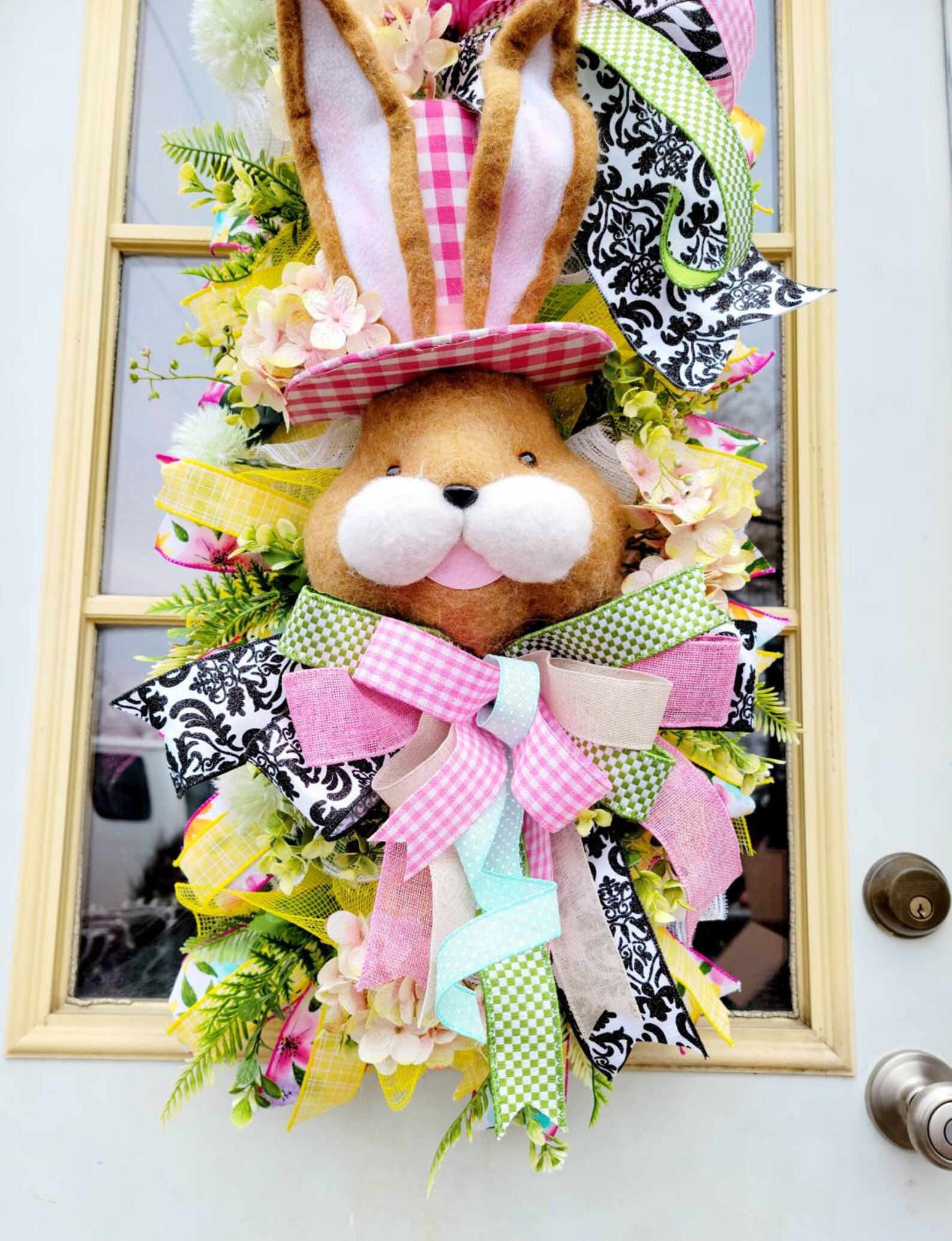 Pink Easter Bunny Swag Front Door, Spring Rabbit Hydrangea Elegant ...