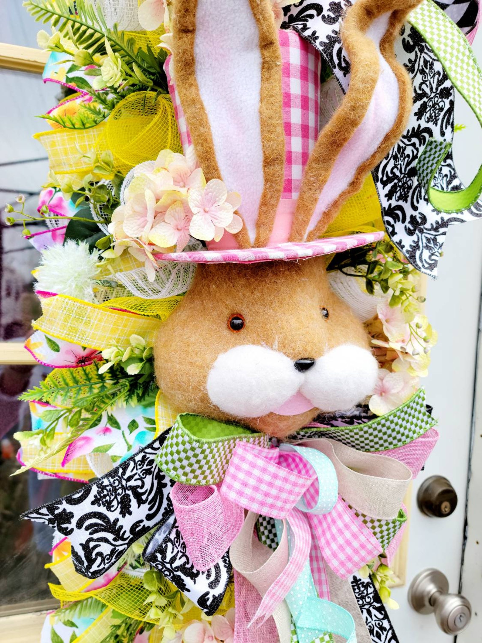 Pink Easter Bunny Swag Front Door, Spring Rabbit Hydrangea Elegant ...