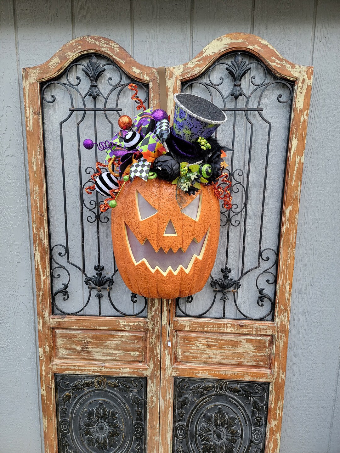 Animated Halloween Pumpkin Door Hanger Whimsical Light up - Etsy