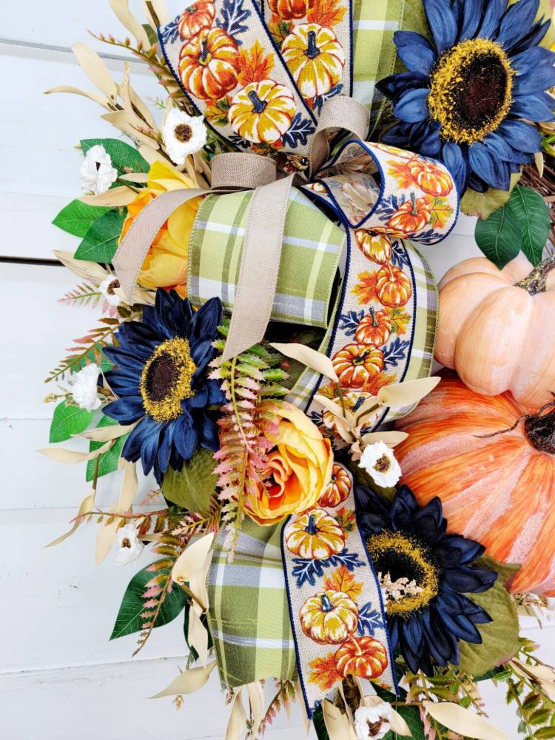 Fall Pumpkin Twig Wreath Autumn Sunflower Grapevine Front - Etsy