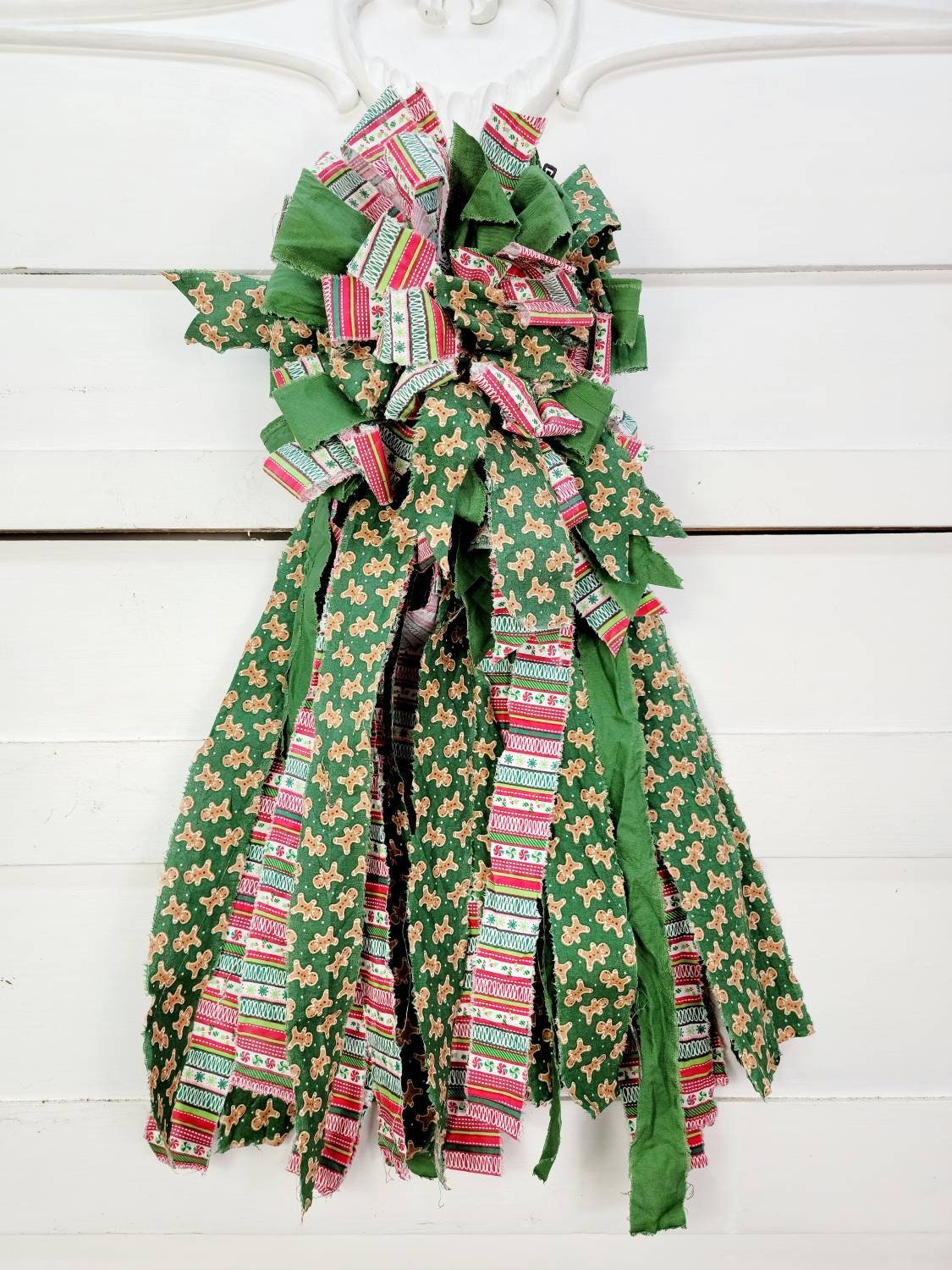 Gingerbread Ribbon Candy Rag Bow for Wreath, Holiday Front Door Hanger ...