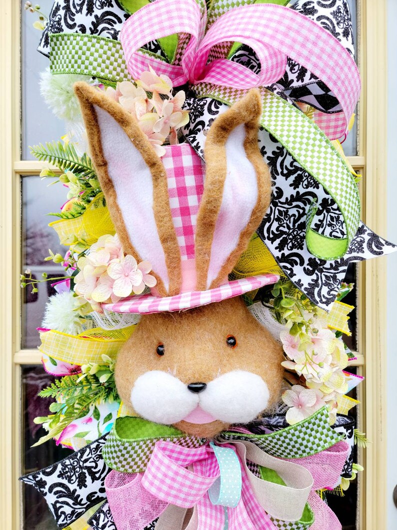 Pink Easter Bunny Swag Front Door, Spring Rabbit Hydrangea Elegant ...