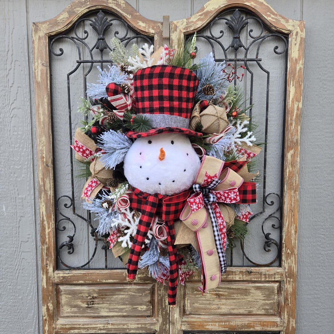 Rustic Snowman Wreath, Buffalo Plaid, Winter Holiday Decor - Etsy