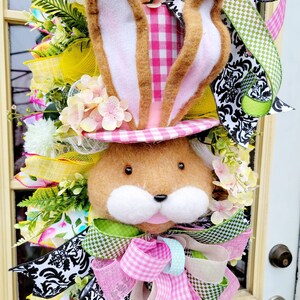 Pink Easter Bunny Swag Front Door, Spring Rabbit Hydrangea Elegant ...