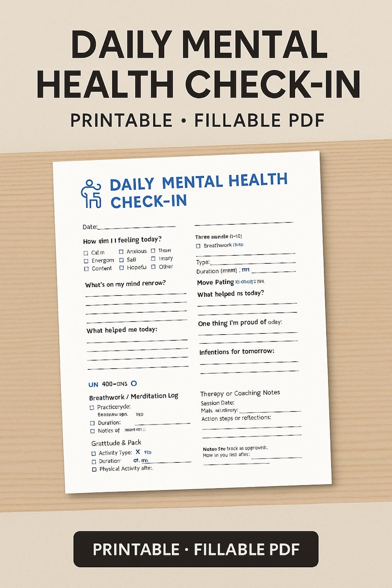 Daily Mental Health Check-in Template | Printable & Fillable PDF | Self ...