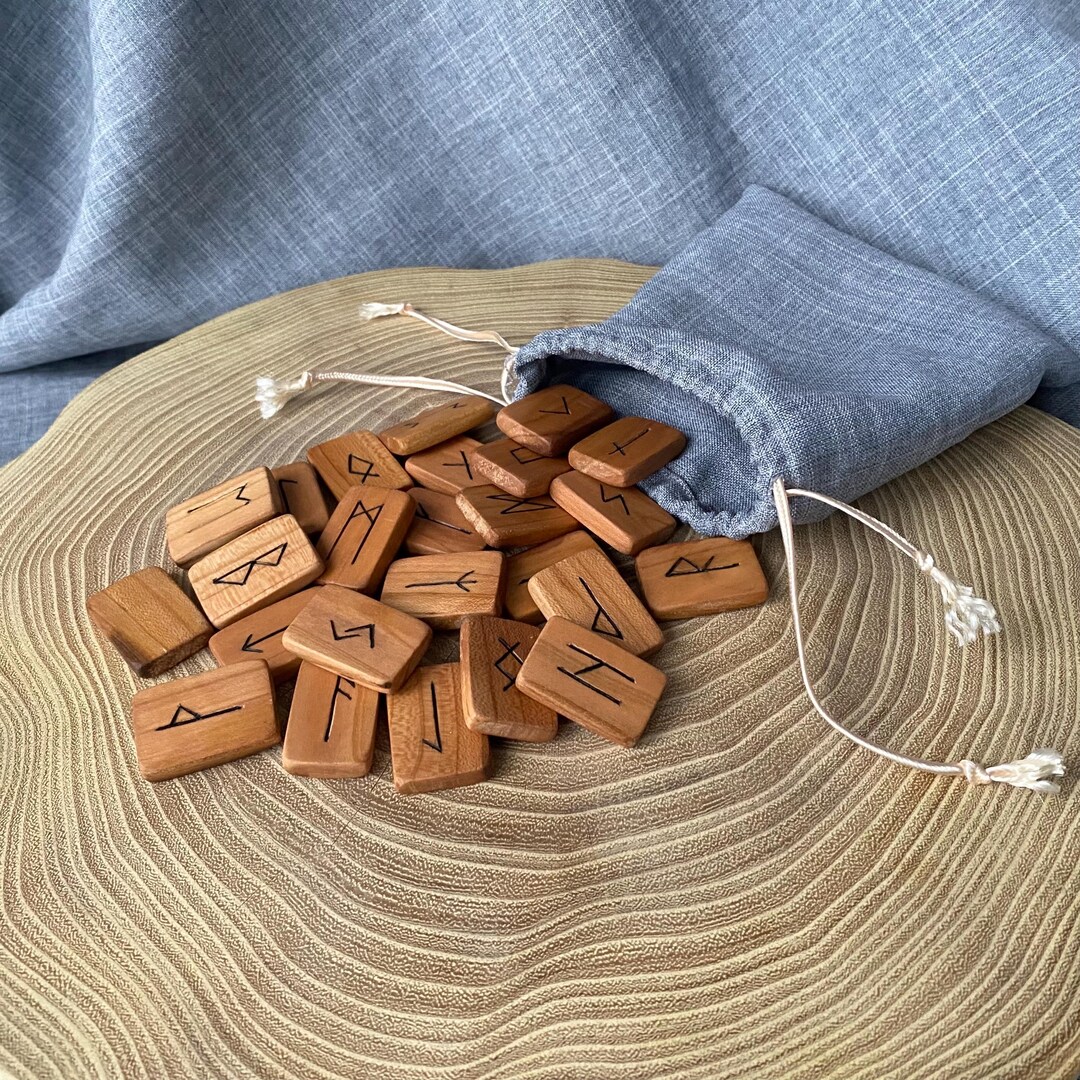 Wooden Runes Set Elder Futhark Hand Carved Viking Nordic Runes Witchy ...