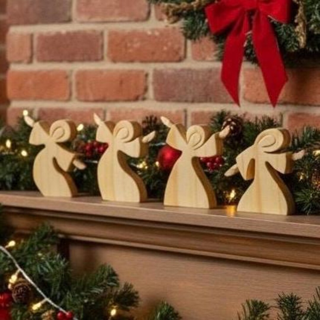 Hand Carved Wood Angels Figure Set Rustic Mini Figurines Spiritual Home ...