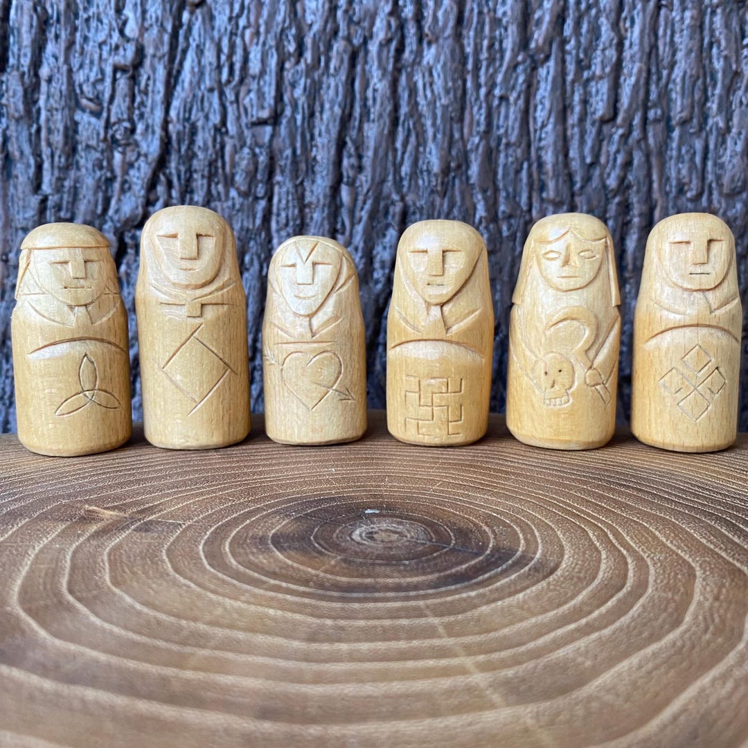 Wood Scandinavian Gods Statues Set 6 Pcs Hand Carved Viking Deity ...