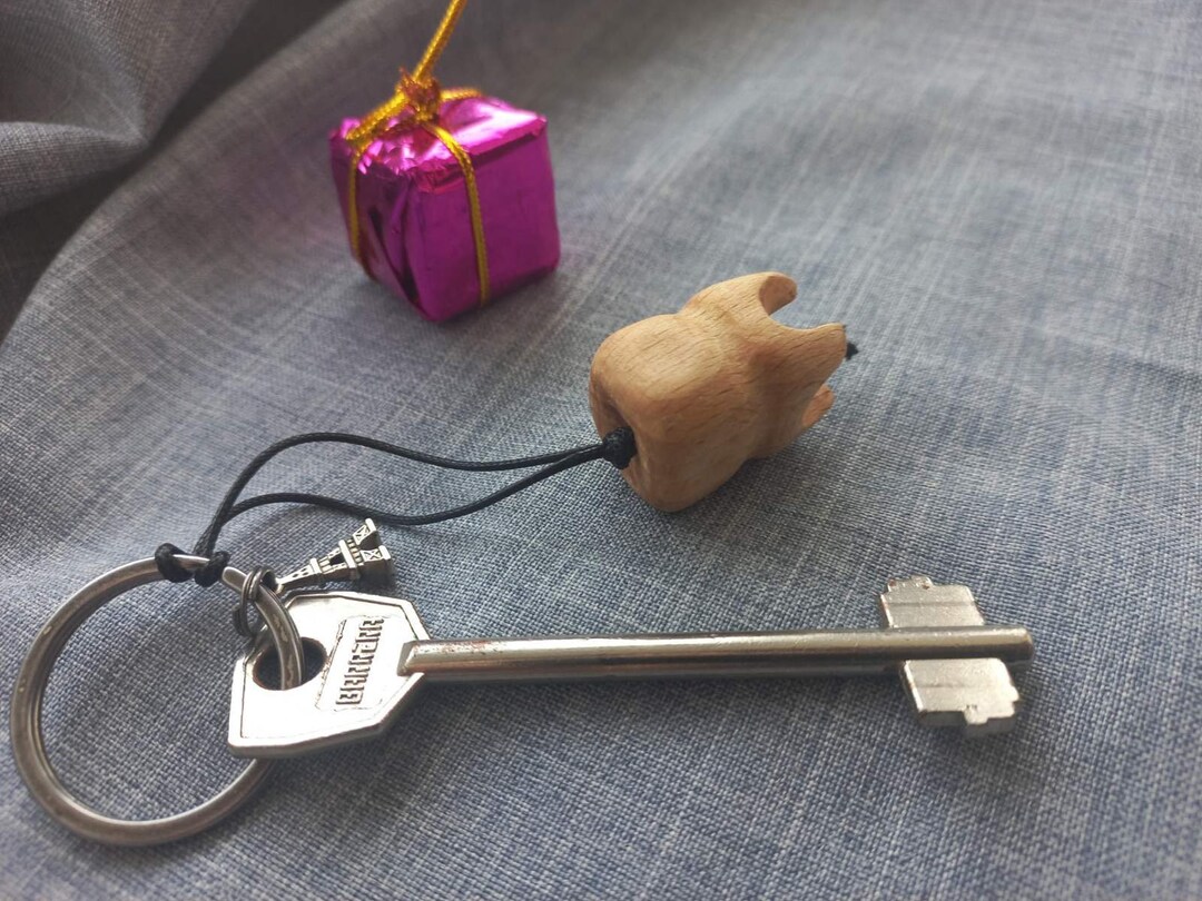 Dentist Keychain Gift Tooth Hand Carved Wood Courage Charm Unique ...