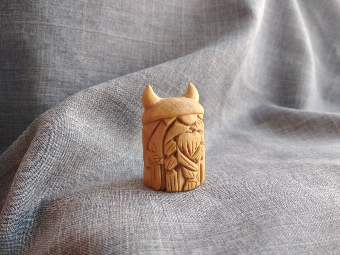 Hand Carved Small Wooden Viking Figurine Handmade Wood Carved Idol ...