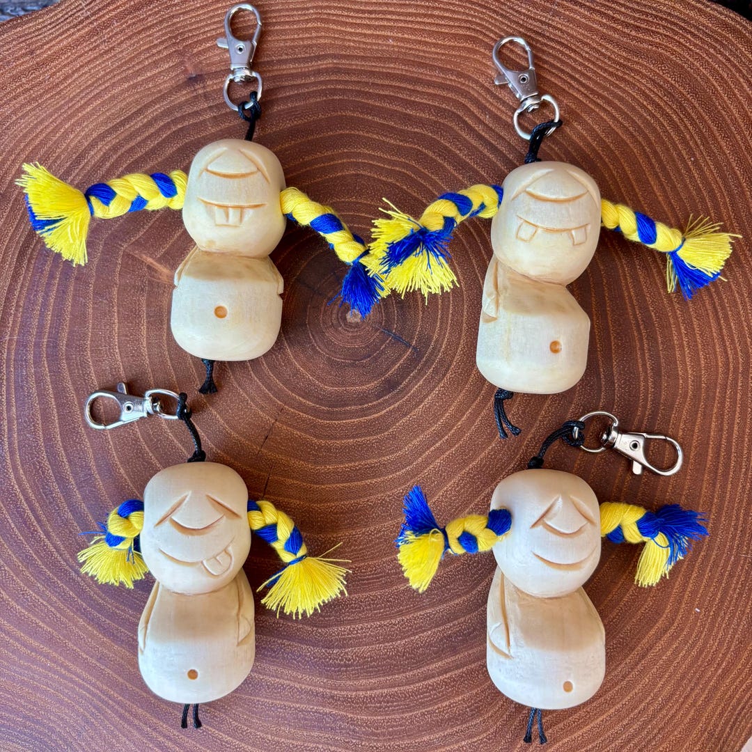 Hand Carved Wooden Doll Keychain Funny Girl With Pigtails - Etsy