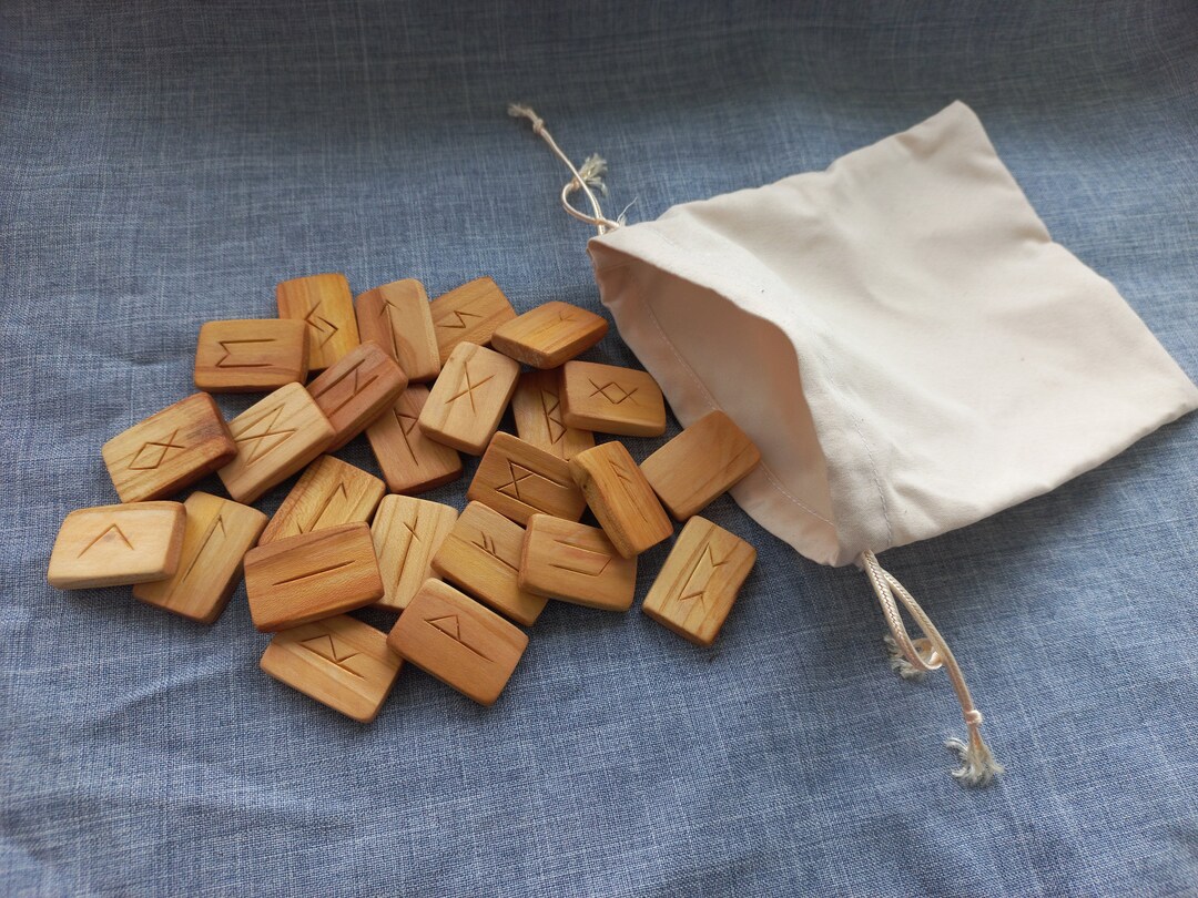 Wooden Carved Viking Nordic Runes Set. Wooden Handmade Scandinavian ...