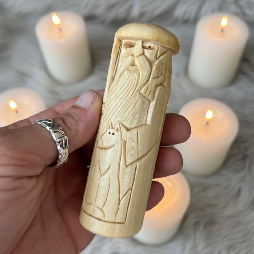 Odin Wood Carving Statue Norse God Figurine Viking Pagan Decor ...