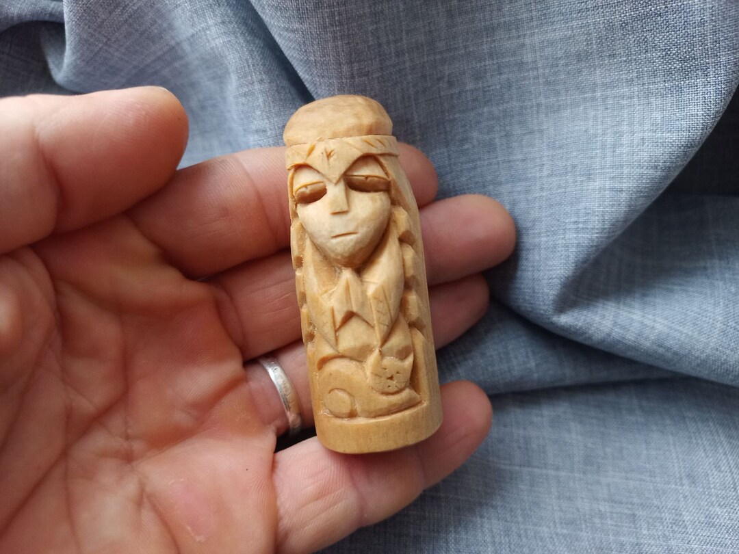 Hand Carving Wood Carving Sculpture Freya. Wooden Pocket Idol. Handmade ...