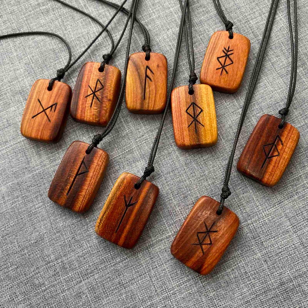 Viking Wood Rune Necklace Meaningful Gift Pendant Viking Jewelry ...