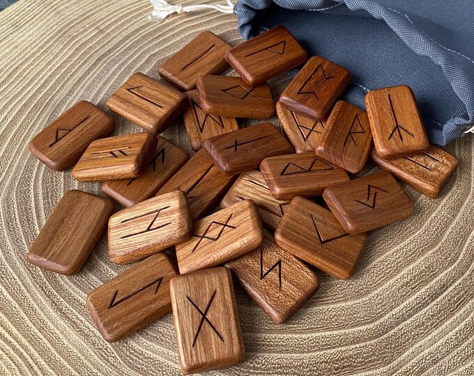Wood Runes Elder Futhark Hand Carved Dark Plum Wood Runes of 25 Viking ...