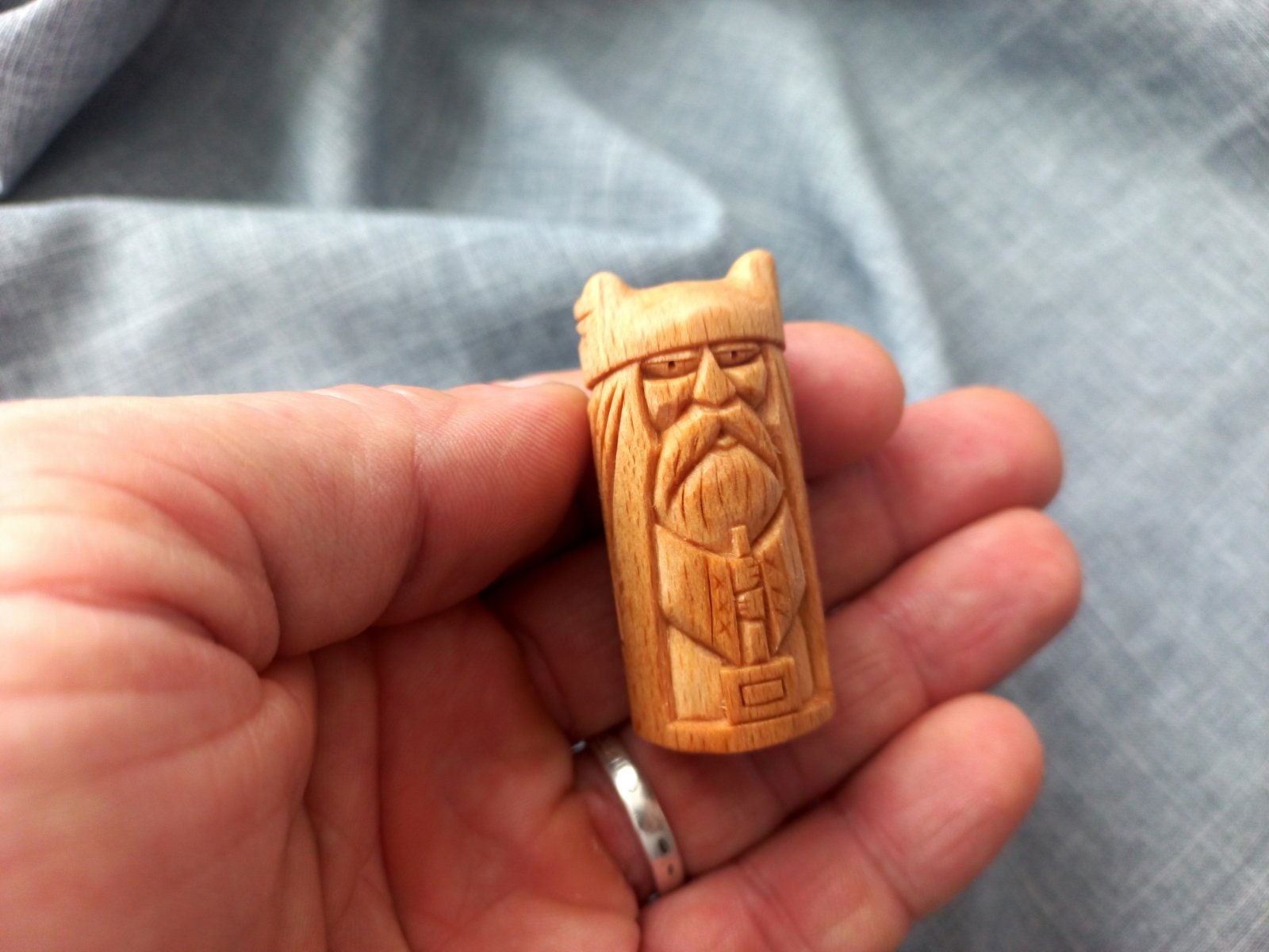 Wood Handmade Thor Figurine Hand Carving Scandinavian Mythology Pocket ...