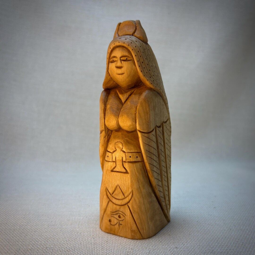 Egyptian Queen Isis Wooden Figurine Hand Carved Goddess Statue Altar ...