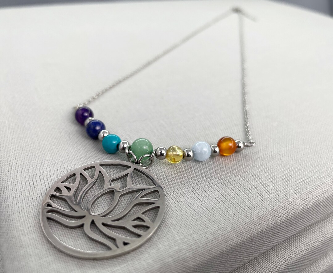 7 Stone Chakra Necklace Lotus Pendant, Healing Necklace, Meditation ...
