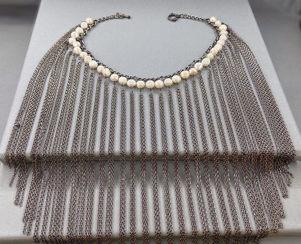 Pearl Necklace With Gunmetal Fringe Choice of Colour - Etsy