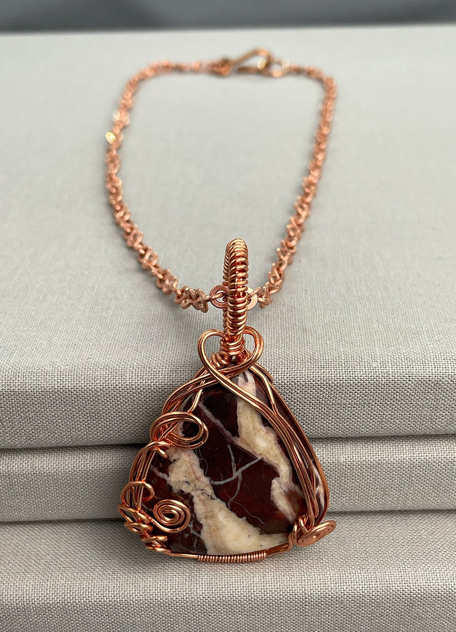 Brown & White Agate Copper Wire Wrap Pendant Hammered Chain - Etsy