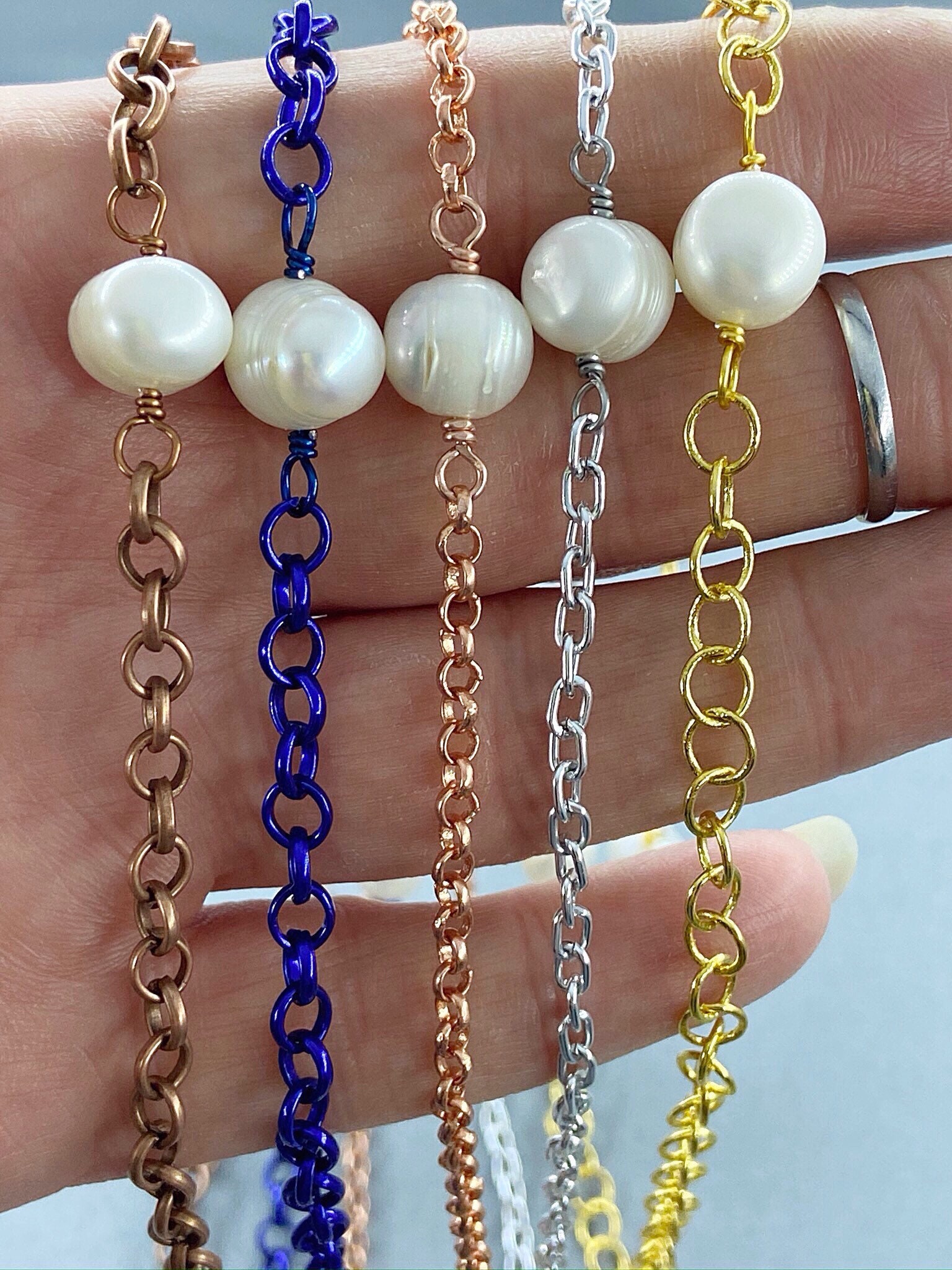 Long Chain Rope Style Pearl Endless Necklace, 34 Inch, Choice of Colour ...