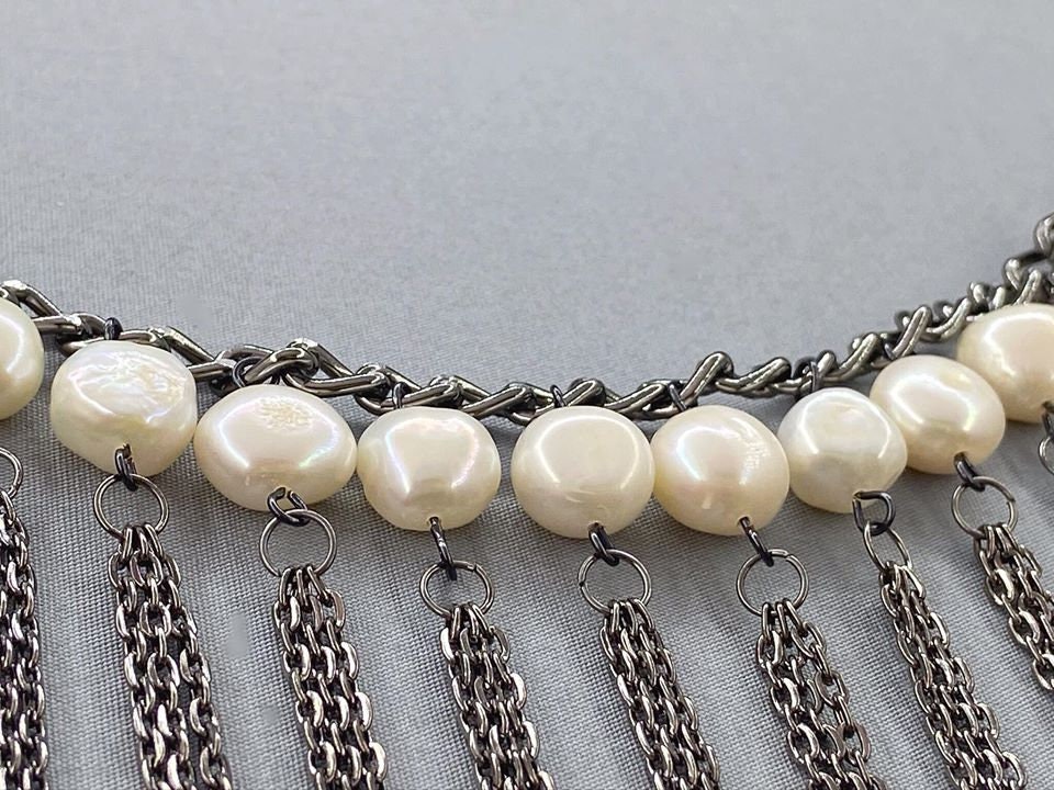 Pearl Necklace With Gunmetal Fringe Choice of Colour - Etsy