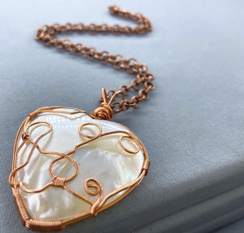 Rustic Copper Wire Heart Pendant Necklace, Wire Wrapped Pendant, Shell ...