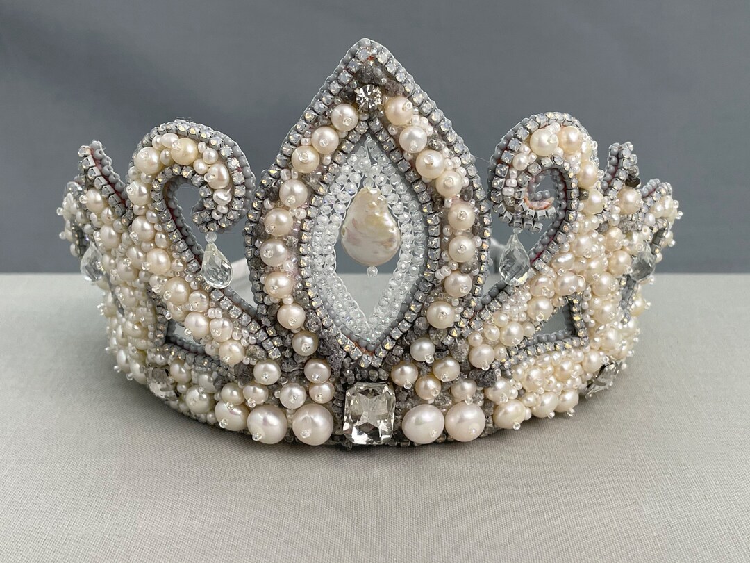 Handmade Bridal Tiara: Pearls, Zircon, Topaz & Raw Diamonds - Etsy