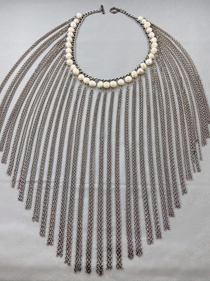 Pearl Necklace With Gunmetal Fringe Choice of Colour - Etsy