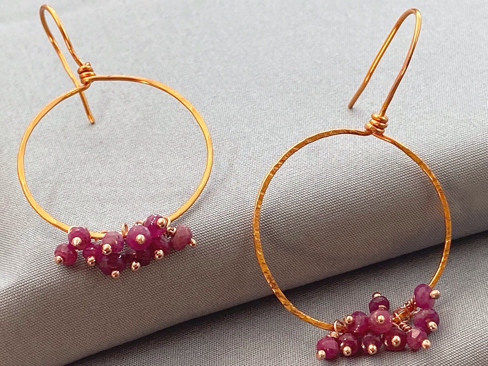 Copper Hoop Earrings With Rubies Ruby Hoop Earrings July | Etsy