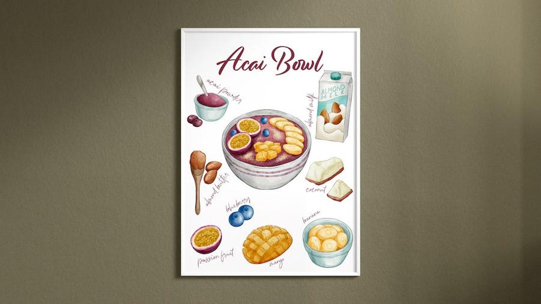 Açaí Bowl Poster A5 A4 A3 – Breakfast Recipe Illustration – Food Art ...