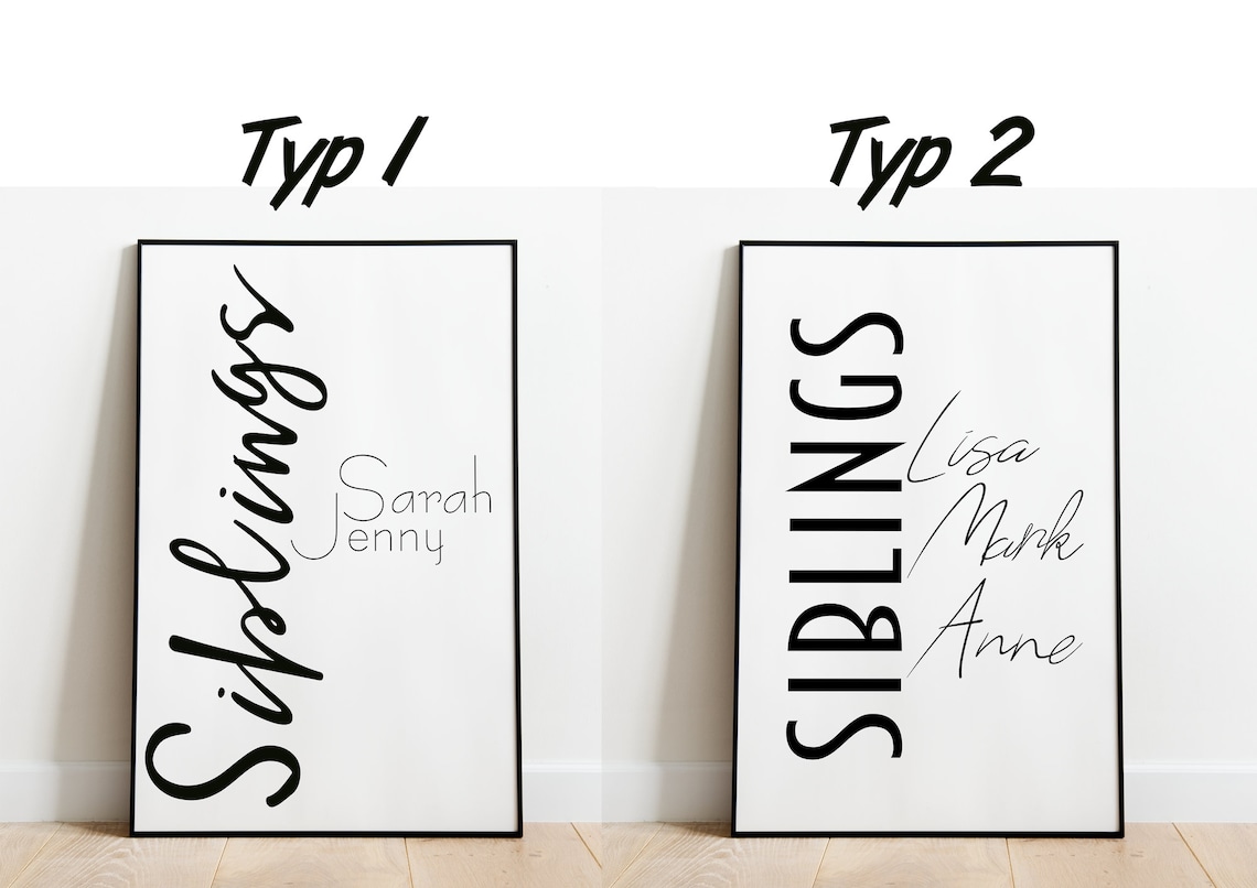 Siblings Poster Personalized With Name in Sizes A5 A3 - Etsy UK