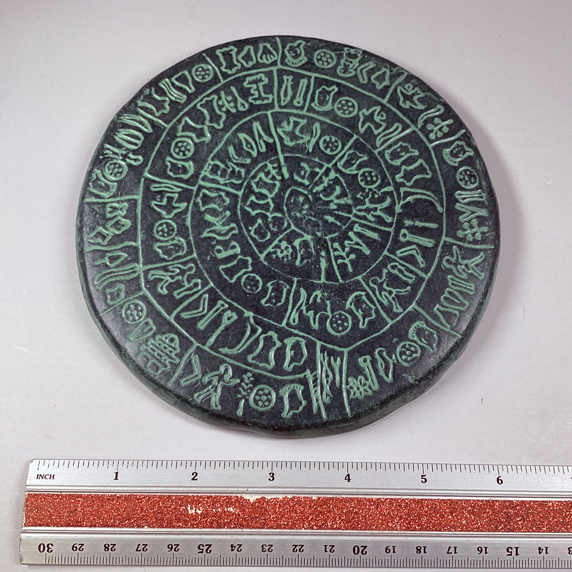 Old Terraotta Disc Patina Green Greek Reproduction Phaistos Disc ...