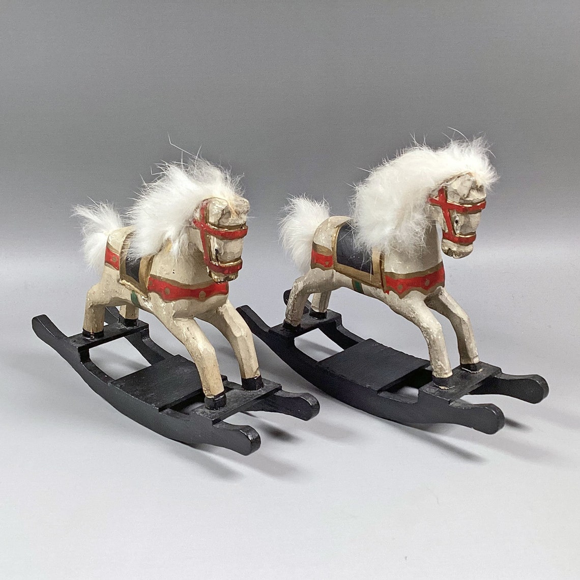 Pair Wood Horses Swing Figurines Horse White Rocking Chairs - Etsy