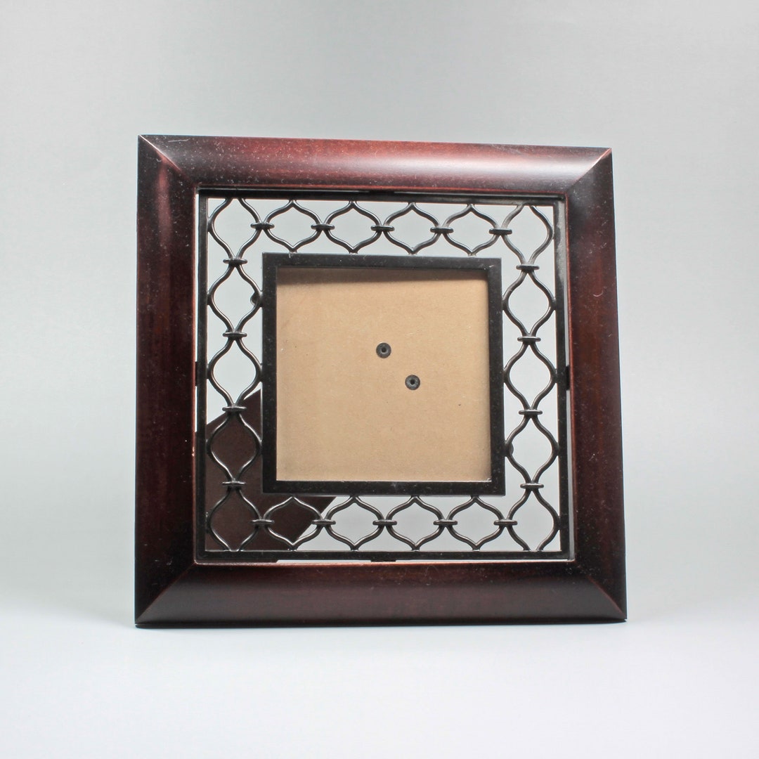 Cute Metal Mesh Wood Photo Frame Natural Wood 4x4 Square Mini Frame ...