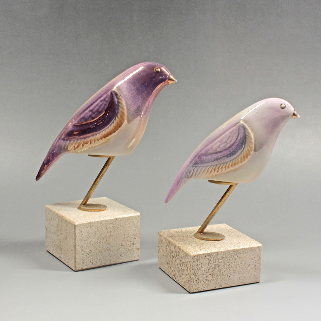 Vintage Galos Pottery Bird Figurines: Purple & Pearl Pink, Rose Gold ...