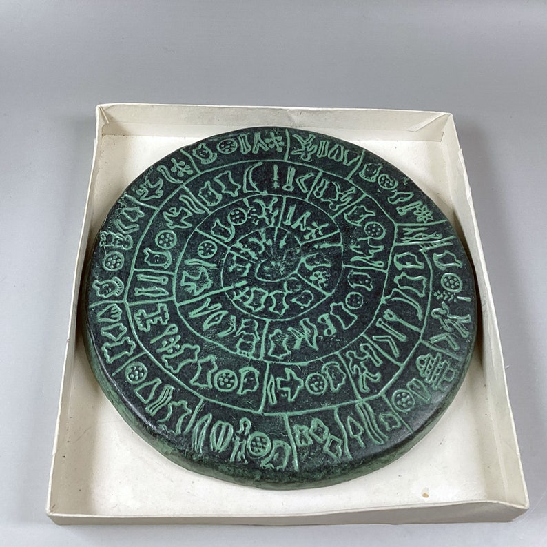 Old Terraotta Disc Patina Green Greek Reproduction Phaistos Disc ...