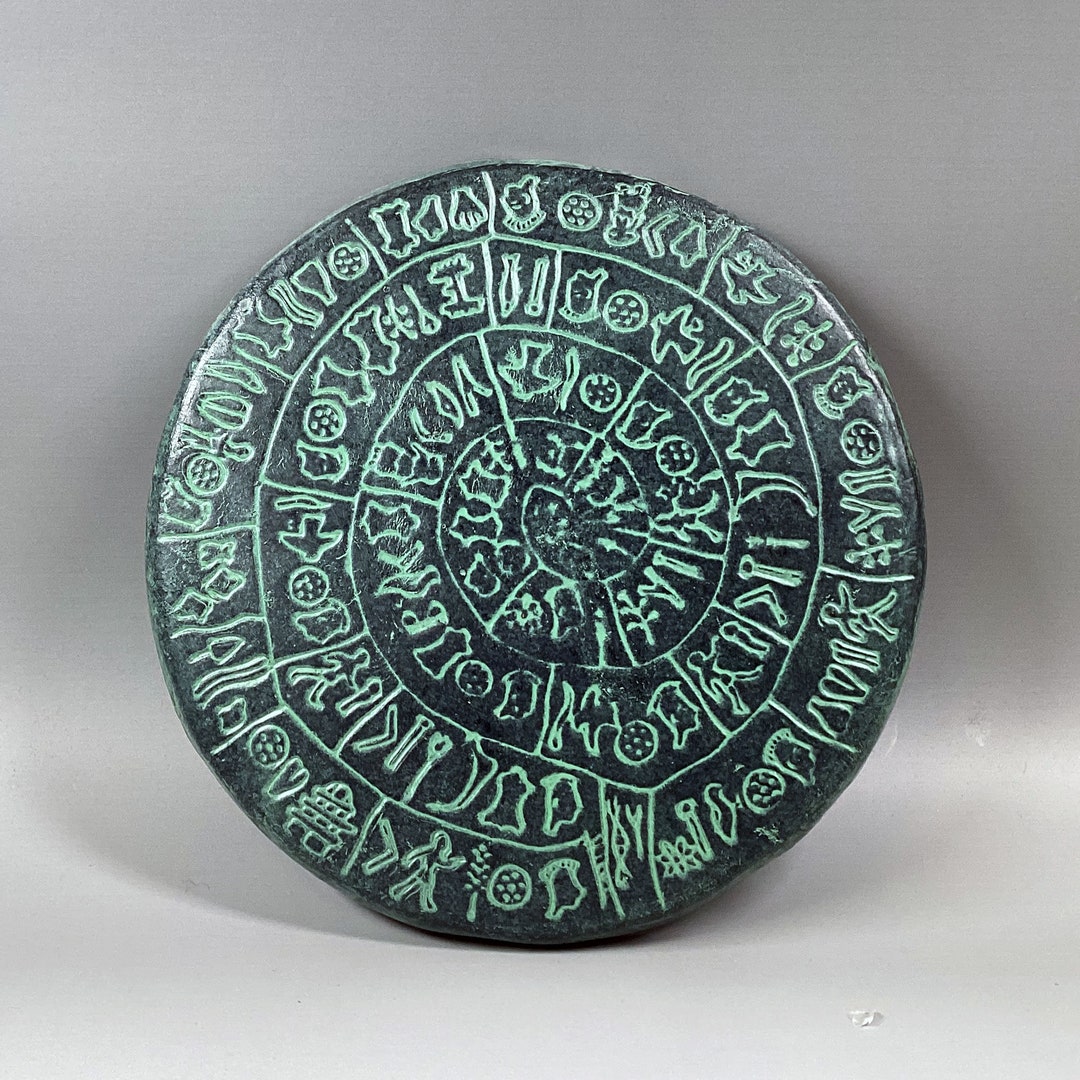 Old Terraotta Disc Patina Green Greek Reproduction Phaistos Disc ...