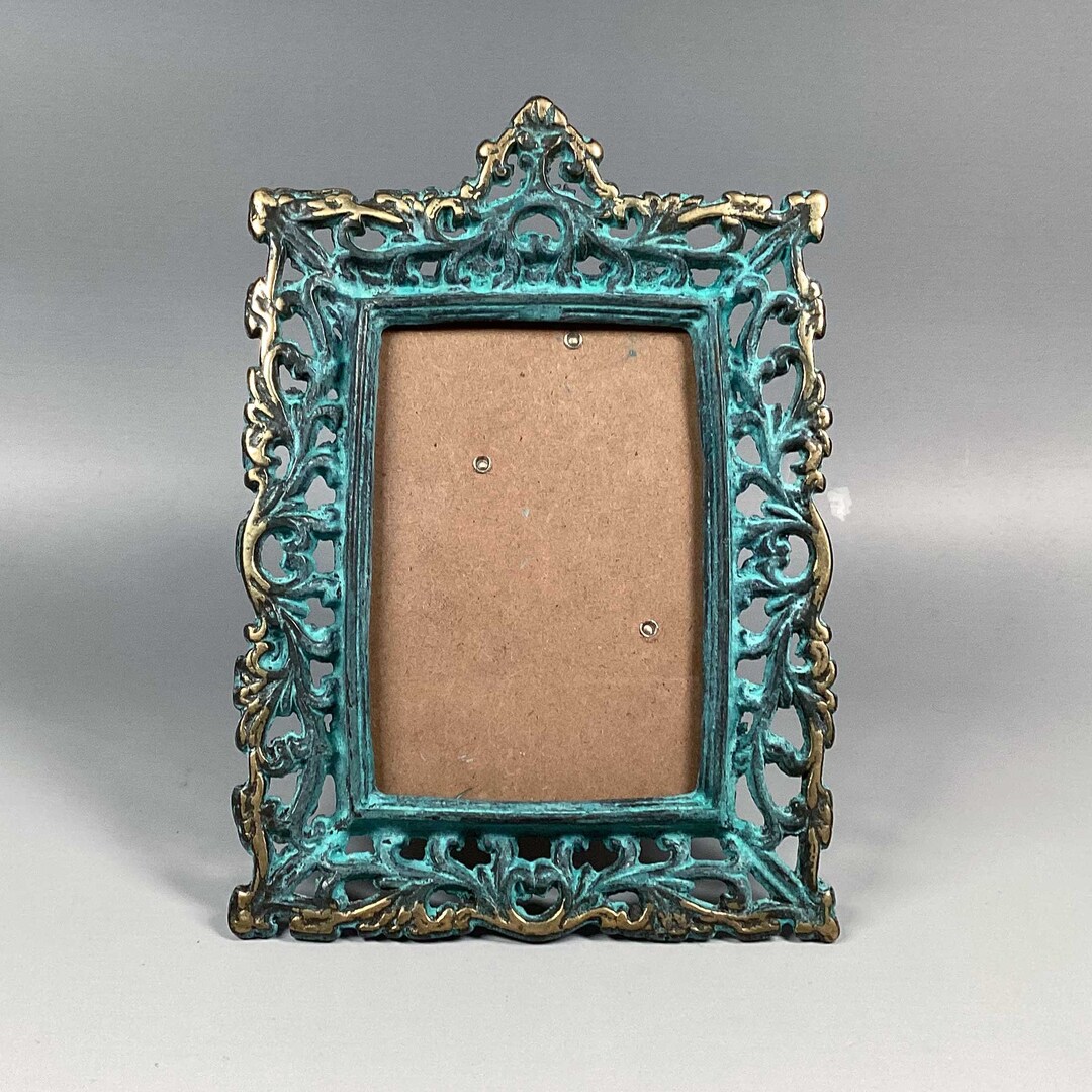 Vintage Brass 3x5 Photo Frame Turquoise Filigree Photo Frame Metal Cast ...