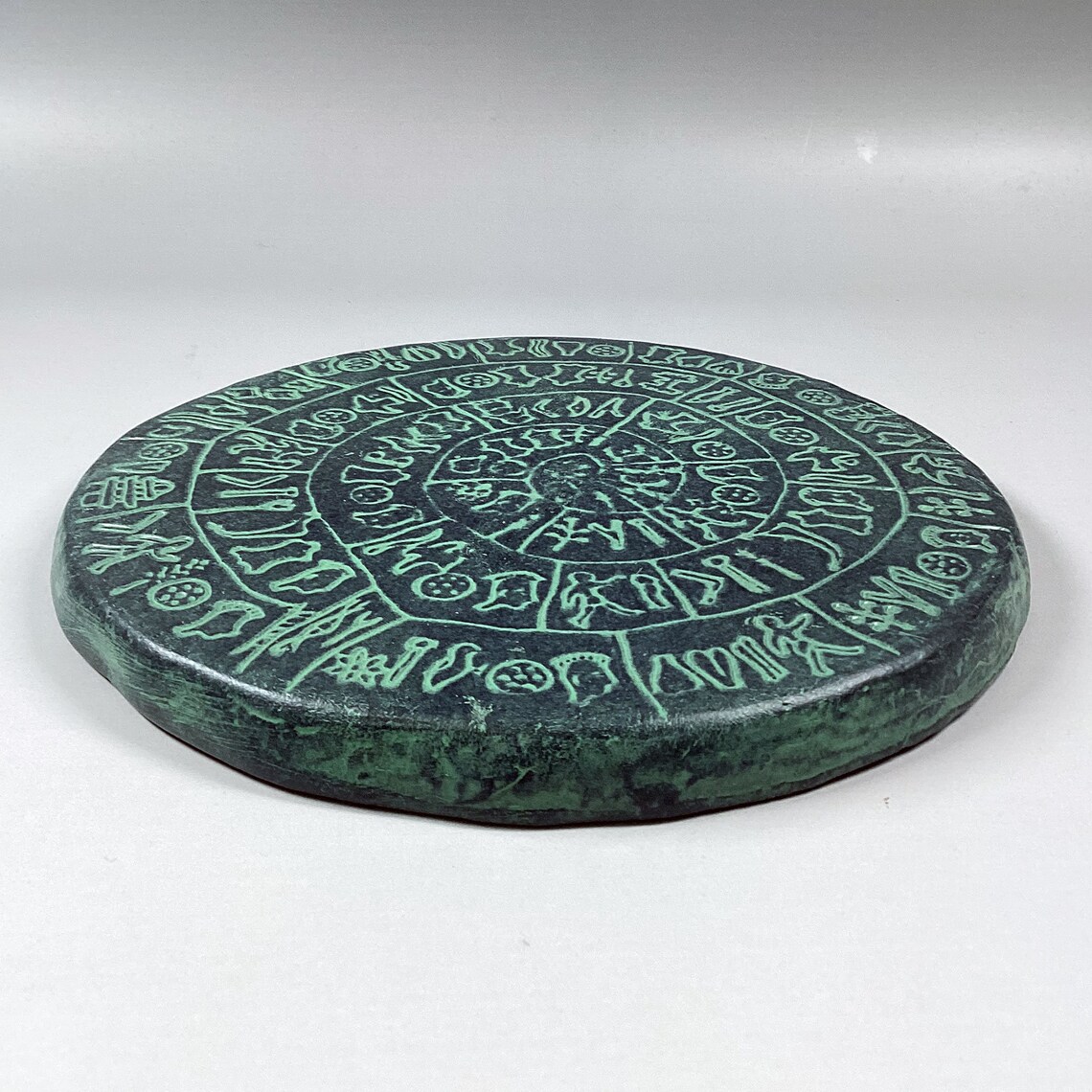 Old Terraotta Disc Patina Green Greek Reproduction Phaistos Disc ...