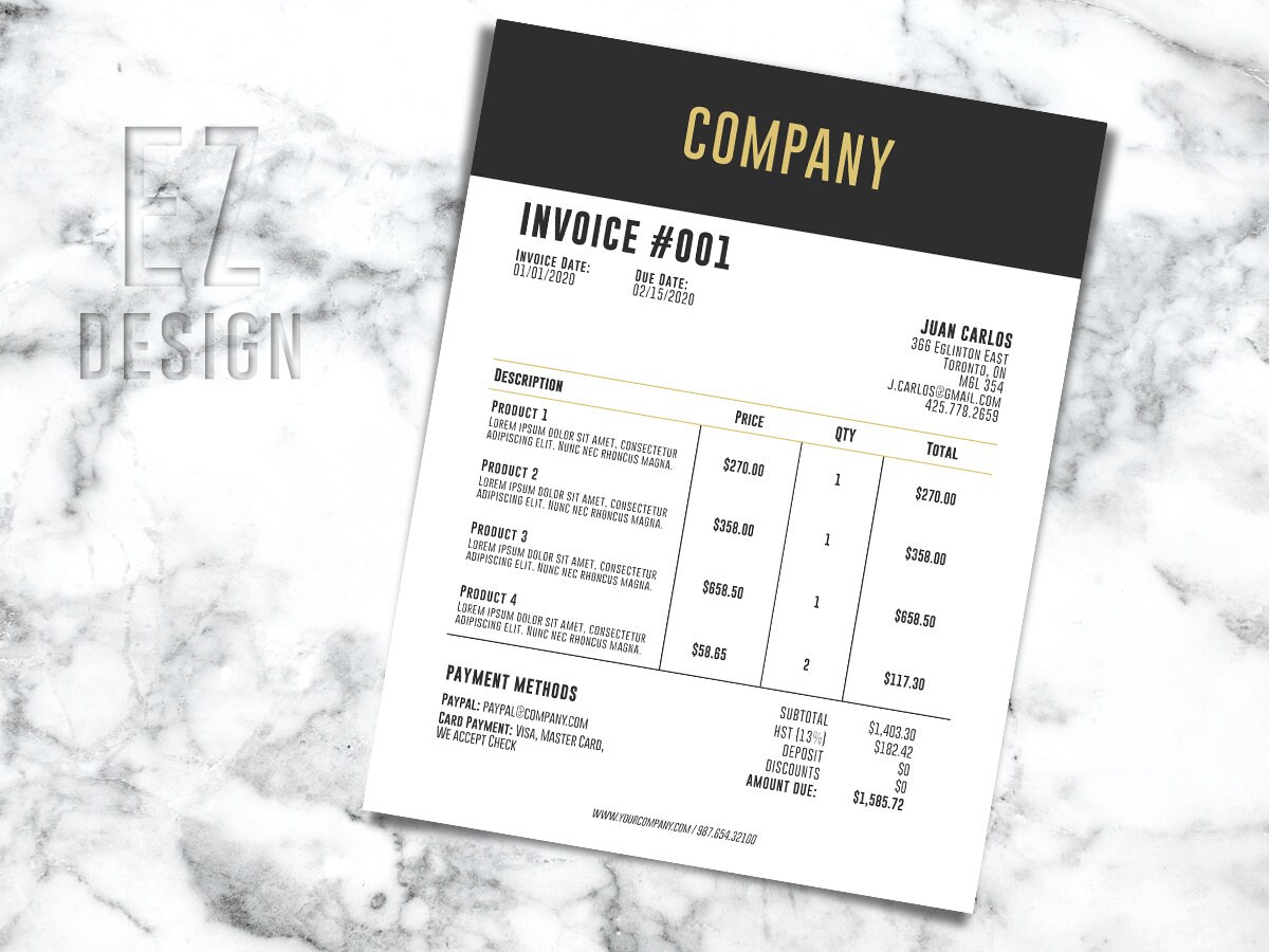 Invoice Templates - EDITABLE PSD, A4 - Etsy